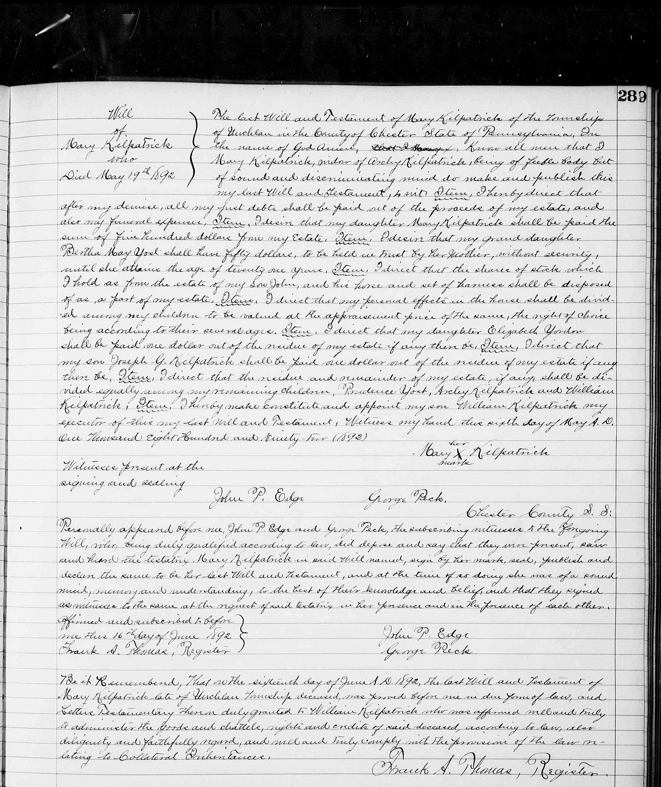 Kirkpatrick Kilpatrick vitals - Wills