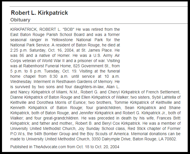 Kirkpatrick Obituaries